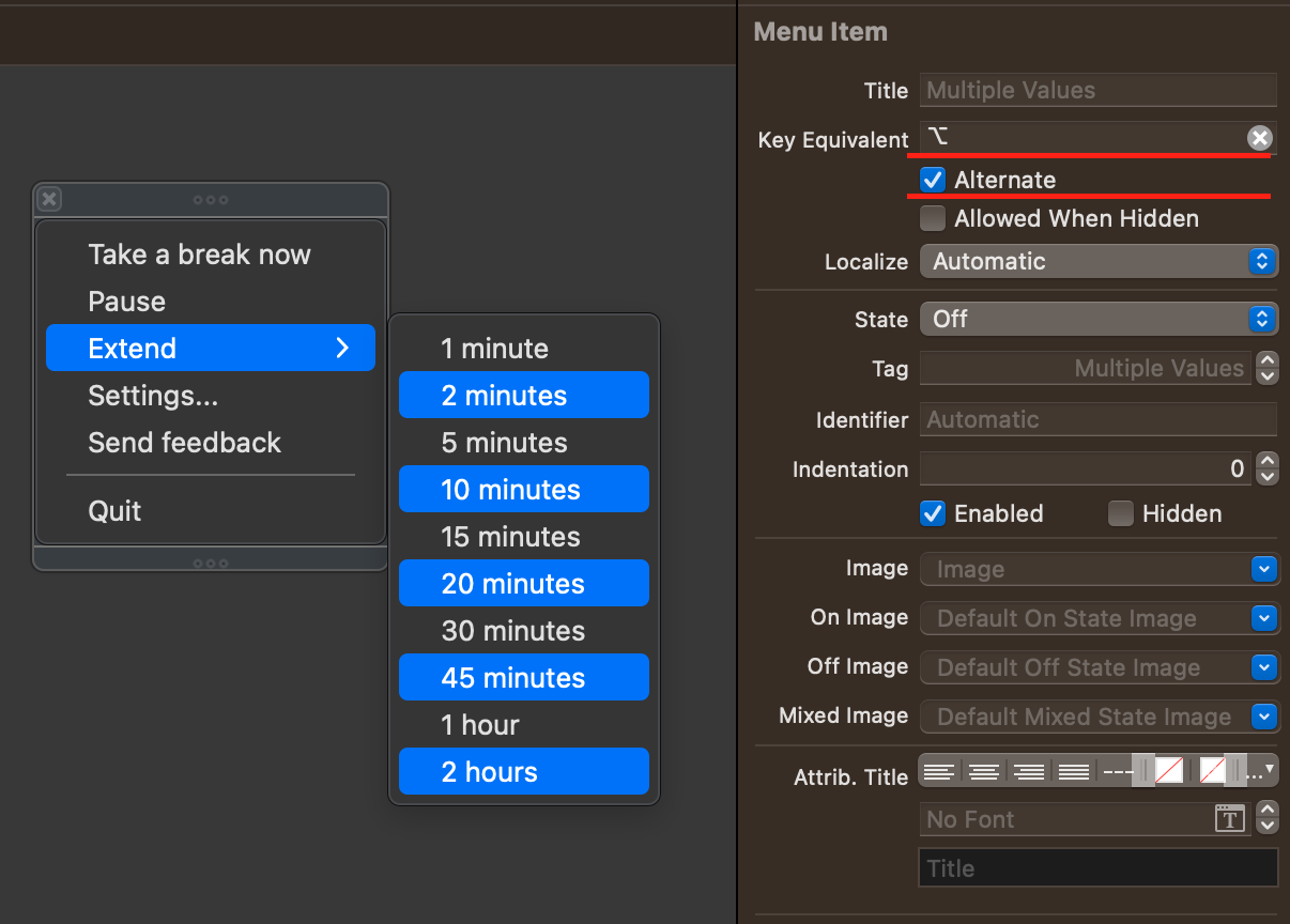 Showing and hiding alternate menu items in Swift on macOS